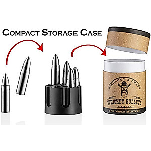 Whiskey Stone Bullets Gift Set - Stainless Steel Bullet Shaped Whiskey Stones with Revolver Freezer Base, Reusable Bullet Ice Cube for Whiskey Gift Set for Men, Dad, Husband, Boyfriend(Silver)