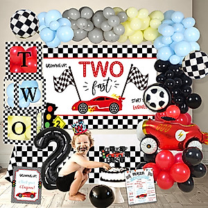 YSHMFEUX Two Fast Birthday Decorations Party Supplies, Race Car 2nd Birthday Decorations, Baby Boy 2nd Birthday Decorations, 2nd Birthday Decorations for Boy