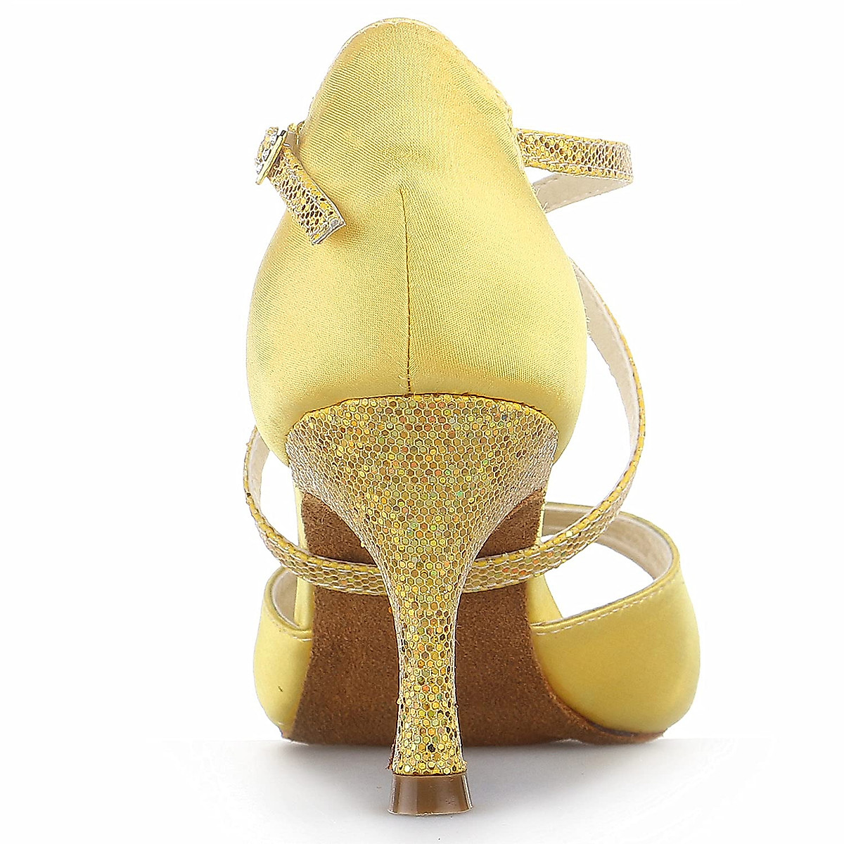 JIAJIA 20527 Women's Satin Sandals Flared Heel Latin Salsa Performance Dance Shoes Color Gold,Size 5 B(M) US/35 EU