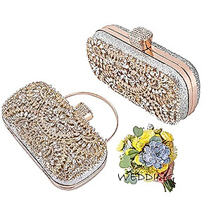FIVE FLOWER Evening Clutch Bags Purse Handbag for Women Wedding Prom Party (GOLD), Medium