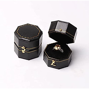 Vintage Jewelry Ring Box Antique European Style for Gift Engagement Wedding Proposal Travel PU Leather Classic Love