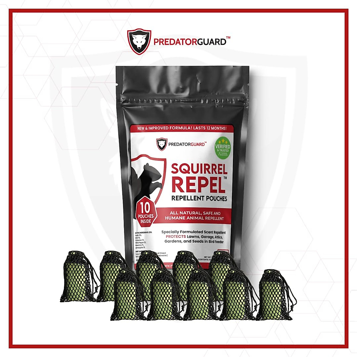 Predator Guard Repellent for Rodent Plant Pouches - Protect Gardens, Vehicles, and Homes from Rats, Squirrels, Possums, and Raccoons - Natural Ingredients - 10 Pack