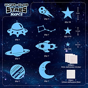 500Pcs 3D Glow in the Dark Stars Blue Glow in the Dark Stars for Ceiling Space Wall Decals Glowing Astronaut Universe Planet Galaxy Wall Stickers Ceiling Decorations for Boys Kids Bedroom Decor (Blue)