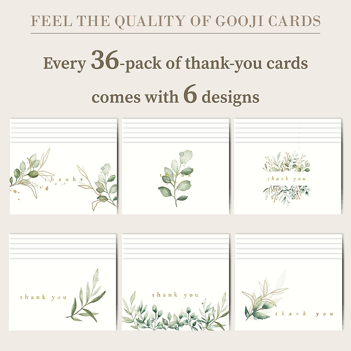 Gooji 4x6 Golden Greenery Thank You Cards with Envelopes (Bulk 36-Pack) | Wedding Thank You Cards, Bridal Shower Thank You Cards, Birthday Party, Baby Shower, Blank Notes Small Business