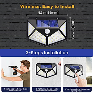 REENEO Solar Lights Outdoor Waterproof 2 Packs, 100Led/3 Modes Security Motion Sensor Outdoor Solar Lights 270° Lighting Angle, Wireless Lights for Wall, Bright When Motion for Garden Patio Yard