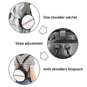 Dremagia Womens Personalized Shoulder Handbags Round Leather Zipper Customized Crossbody Handbag with Adjustable Shoulder Strap