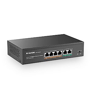 MokerLink 6 Port PoE Switch with 4 Ports PoE+, 2 Fast Ethernet Uplink, 10/100Mbps, 78W High Power, Support IEEE802.3af/at, Fanless Metal Plug & Play PoE+ Network Switch