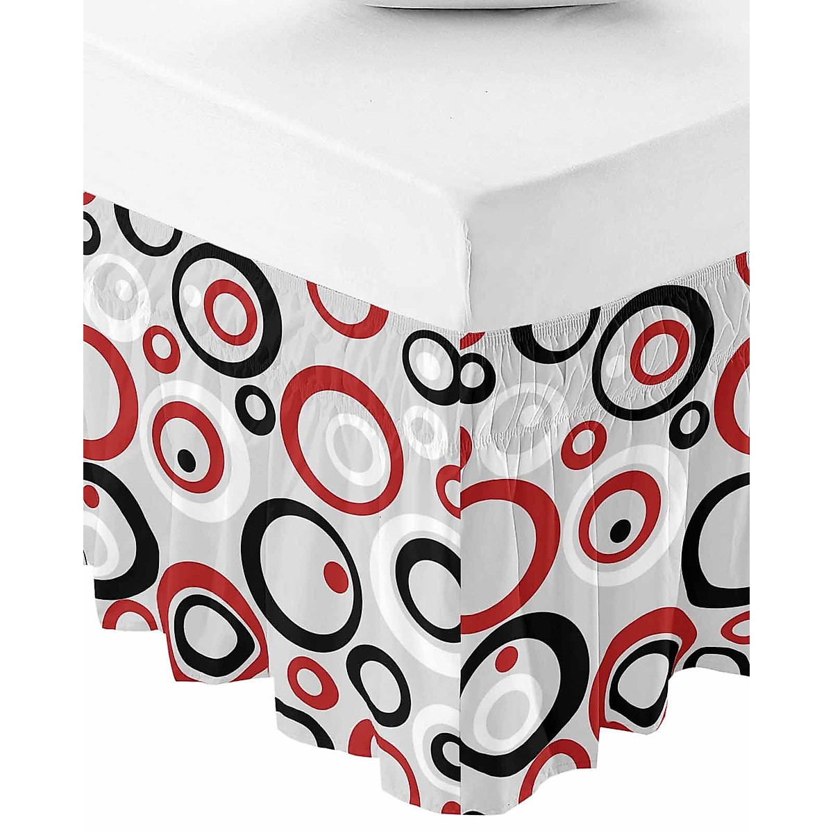 Red Black Bed Skirt Queen Size 16 Inch Drop, Adjustable & Elastic Wrap Around Bed Skirts Pleated Luxury Dust Ruffles for Twin Full Queen Cal King Base Bed, Modern Geometric Boho Polka Dot Grey