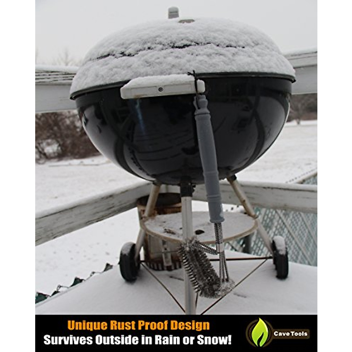 Cave Tools BBQ Grill Brush for Cleaning Barbecue Grates - Rust Proof Design - BBQ Smoker Grill Accessories