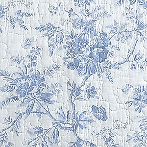 Laura Ashley Home - Twin Quilt Set, Reversible Floral Cotton Bedding with Matching Sham, Home Decor for All Seasons (Walled Garden Blue, Twin)