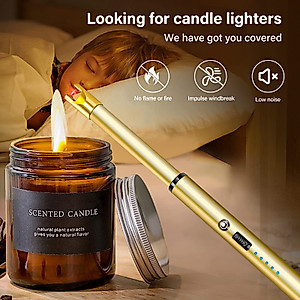 Navpeak Candle Lighter Long Neck Windproof Electric Rechargeable Arc Lighter for Light Candles Gas Stove Fireplace BBQ Kitchen Grills(Gold)