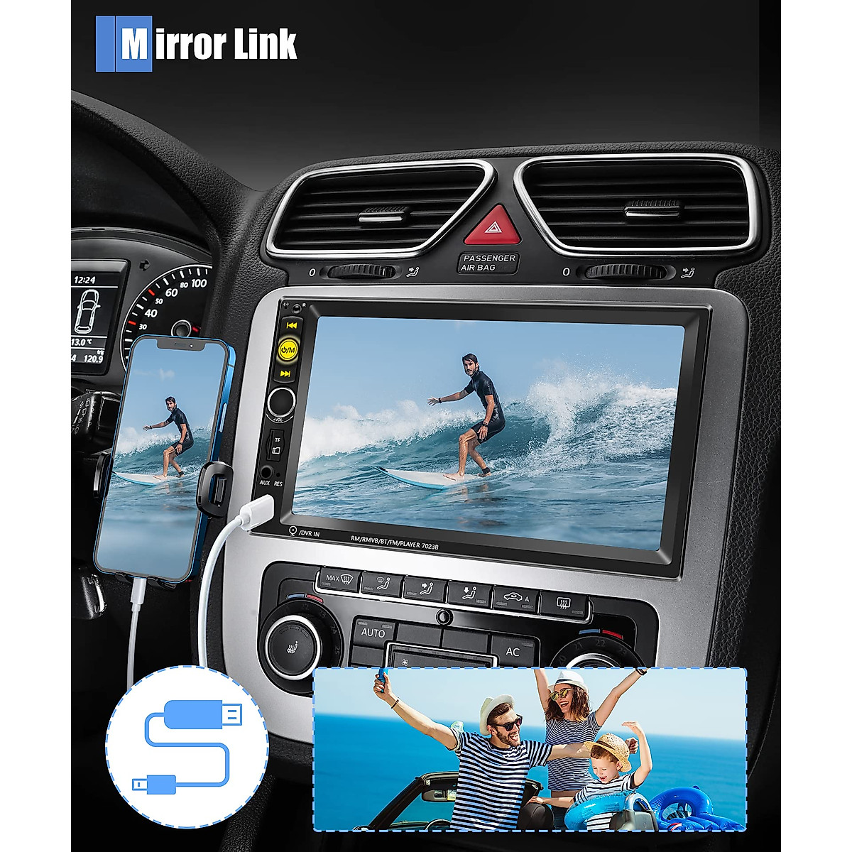 Double Din Car Stereo Car Radio with Bluetooth 7 Inch Touch Screen FM Radio Mirror Link USB 2 Din Car Audio Receiver Remote Control Steering Wheel Control Backup Camera
