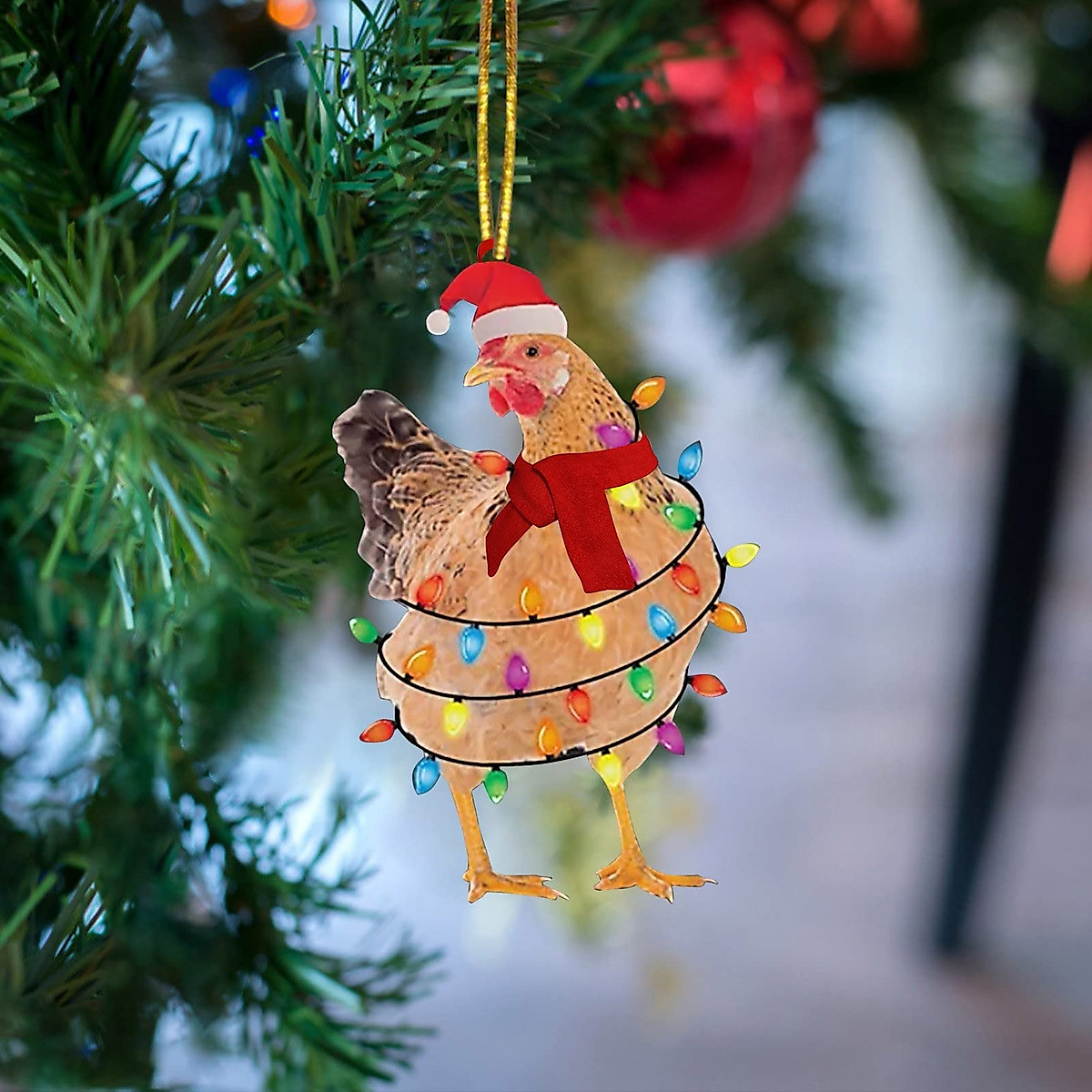 QAZIUY Christmas Wood Hanging Ornaments Funny Hanging Ornaments Clearance Christmas Chicken Acrylic Decorations 2024 Scarf Chicken Christmas Decorations Pendant