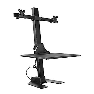 Mount-It! Electric Standing Desk Converter, Motorized Sit Stand Desk with Dual Monitor Mount and iPhone/Tablet Slot, Ergonomic Height Adjustable Workstation, Black (MI-7952)
