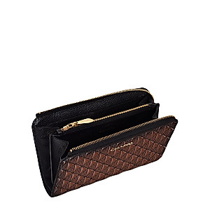 Cuadra women's wallet in genuine leather with zipper and embroidery brown, BD221CR