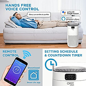 ONE Products Smart Hepa Air Purifier, UV Light Sanitizer, Covers Small to Large Room, Kills 99.99% Germs, Bacteria, Allergies, Pollen, Smoke, Dust, Pet Dander, Work with Alexa, Google, Athena(OSAP02)