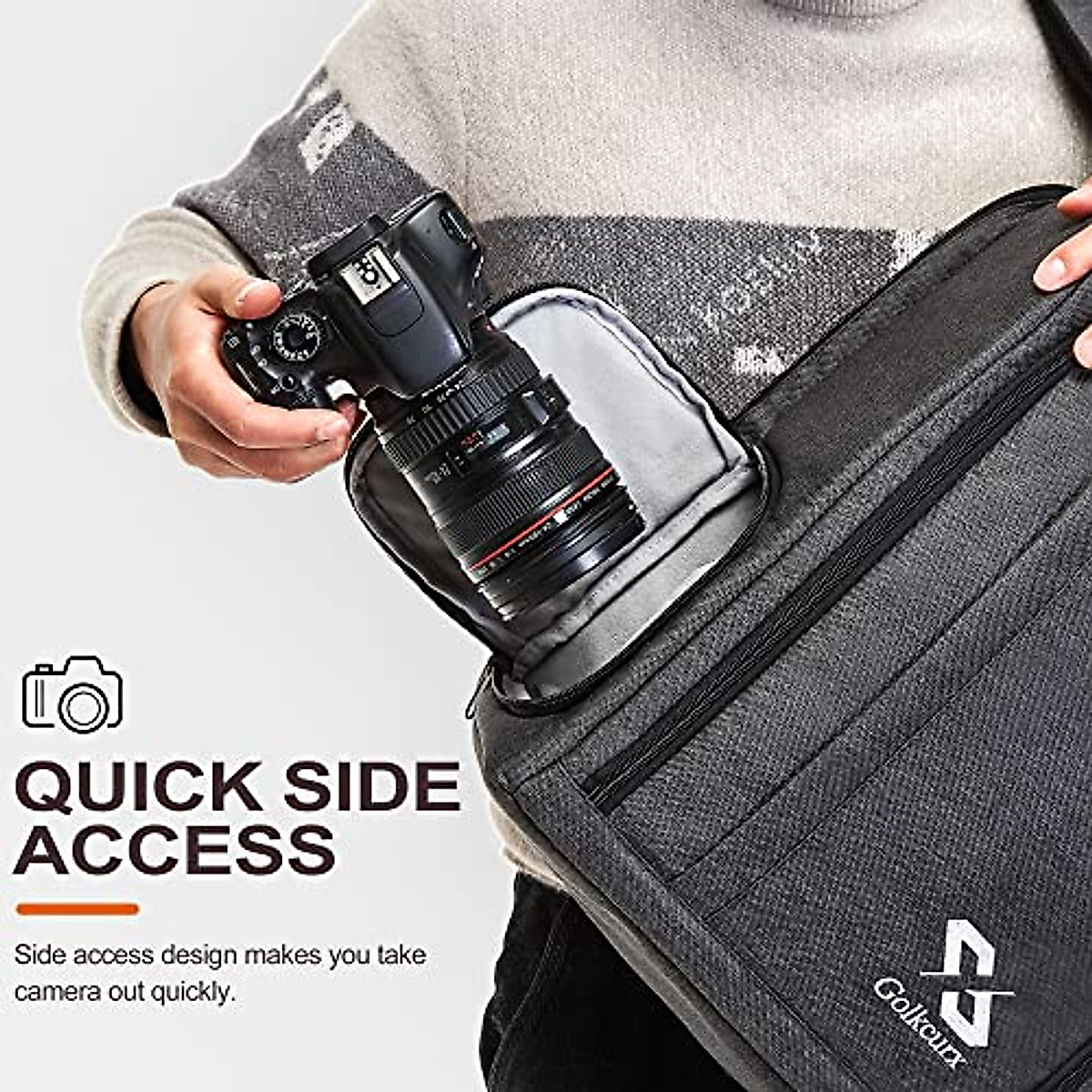 Golkcurx Camera Bag for DSLR/SLR Cameras，Camera Backpack Waterproof for Photographers Dark Grey L