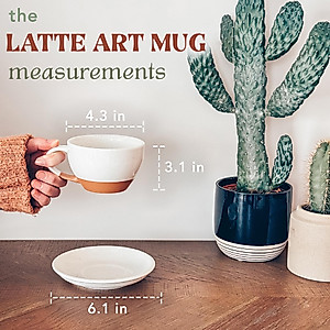 Mora Ceramic Latte Art Mug With Saucer - 10.5 oz, Round Bottom For Perfect Pours - Cafe Cups for Cappuccino, Espresso, Coffee, Tea etc - Porcelain Set for Baristas, Great Gift - Vanilla White