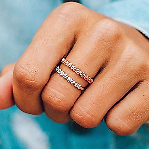 Pura Vida Rose Gold Floral Stackable Ring - Sterling Silver Band, Size 7