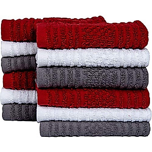 Bliss Casa Washcloths Set (12 x 12 Inch, 12 Pack) – 100% Cotton Washcloths for Face, Highly Absorbent Soft Face Towels, and Quick Drying Fingertip Towels for Daily Use (Emerson, Red Combo)