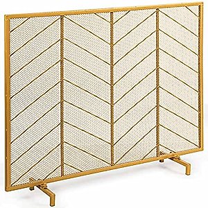 OFFICEJOY 39 x 29in Fireplace Screen, Single Panel Wrought Chevron Fireplace Screen, Iron Mesh Fire Spark Guard for Living Room, Bedroom, Metal Fireplace Decoration for Indoor & Outdoor