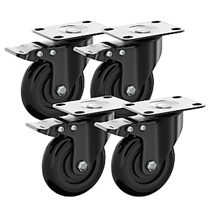 Houseables Caster Wheels, 4 Inch, Set of 4 Heavy Duty Swivel Casters with Brakes, Black, 1000 LB Total Capacity, Metal Locking Castors, Rubber Wheel, for Furniture, Dolly, Carts