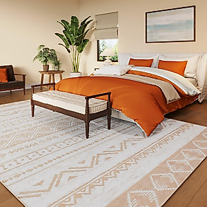 WondRg 6x9 Washable Area Rug Beige Boho Living Room Bedroom Large Throw Rug Non Slip Soft Modern Moroccan Indoor Floor Carpet for Dining Room Office Entryway Kitchen Nursery