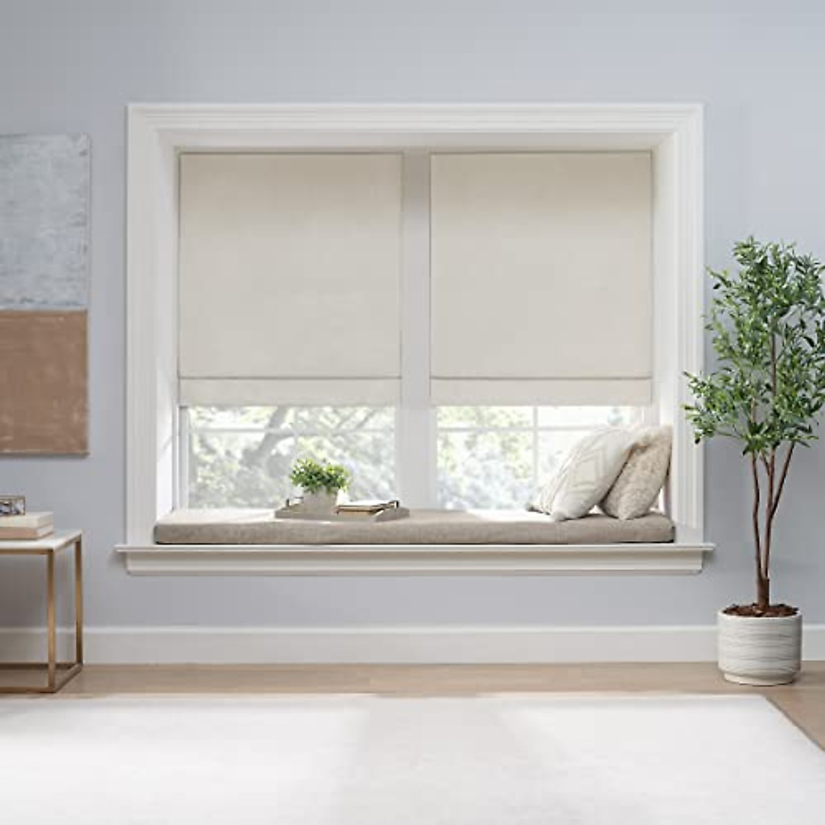 Eclipse Drew Noise Reducing Blackout Cordless Lined Window Roman Shade for Living Room, 31 in x 64 in, Ivory