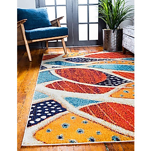 Unique Loom Positano Collection Coastal Modern Abstract Oceanic Rust Red Area Rug (9' x 12')