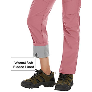 MAGCOMSEN Women's Hiking Pants Waterproof Insulated Snow Ski Pants Fleece Lined Winter Pants Warm Outdoor Hunting Pants Grey Pink L