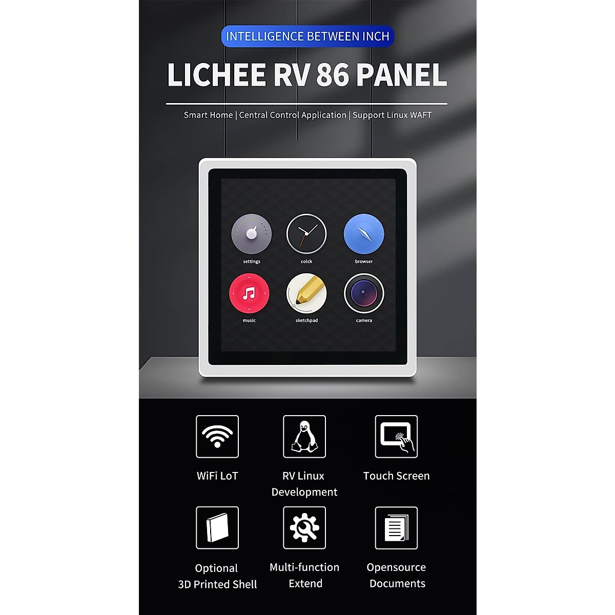 Kocoo Lichee RV 86 Panel, 86x86 mm, Allwinner D1 RISC-V 64bit, Smart Home Central Control Development Board Support Linux Waft (720 512MB with Shell)