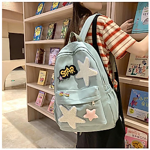 LELEBEAR Y2k Backpack for Women, Kawaii Star Backpack Aesthetic Backpack Casual Daypack for Hiking Travel (Green)