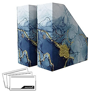 ANSSDO 6 Pack Cardboard Magazine Holder Premium Magazine File Holder Organizer, Magazine File Organizer, Large Volume Magazine Storage Box as Book Bins or Folder Holder for Desk -Blue Gold 6 Pack