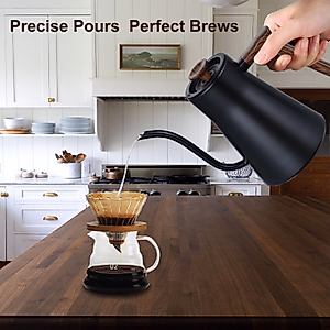 Gooseneck Electric Kettle - 1200W Quick Boil, Temp Control with 5 Presets & ±5℉ Adjustment, Accurate Pouring, 24oz Small Pour Over Coffee & Tea Kettle, 2H Auto Keep Warm, Stainless Steel, Black