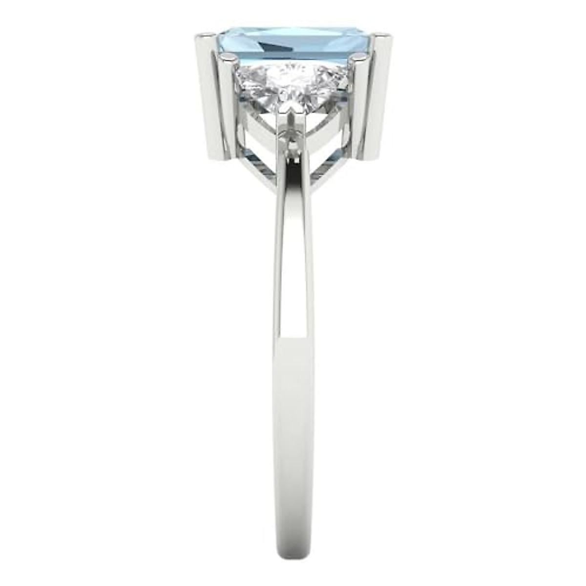 3.0ct Emerald cut 3 stone Solitaire Blue Simulated Diamond Engagement Promise Anniversary Bridal Ring 18K White Gold 4.75