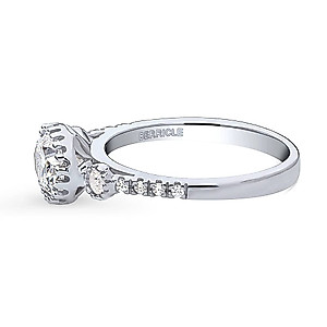 BERRICLE Sterling Silver 3-Stone Wedding Engagement Rings Oval Cut Cubic Zirconia CZ Anniversary Ring for Women, Rhodium Plated Size 7