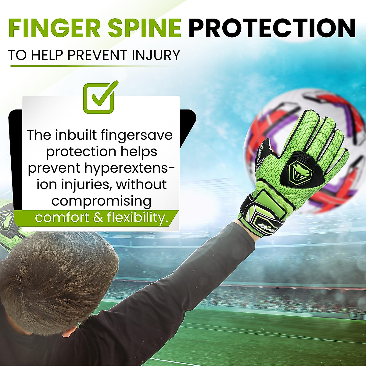 MAMBA Goalkeeper Gloves for Youth & Adult - Premium Quality Latex Palm & Back Hand; Finger Spine Protection & Double Layer Wristband. Goalie Gloves for Men, Women, Boys & Girls (5)