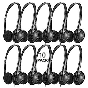CN-Outlet 10 Packs School Headphones Bulk for Classroom Students Kids Children Toddler Boys Girls Teens and Adult (10 Black)