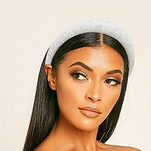 AHONEY 2 Pack Rhinestone Headband for Women Girls, Glitter Sequin Beaded Pearls Padded Headbands for Women Prom Wedding Sparkly Hair Bling Birthday Hair Accessories (Silver&White)