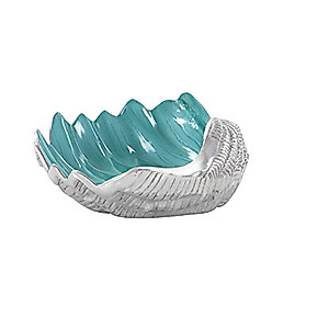 Deco 79 Metal Sea Life Shell Serving Bowl with Enamel Interior, 12" x 9" x 3", Silver