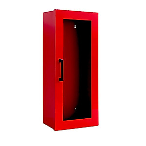 Fire Extinguisher Cabinet | Wall & Surface Mount Steel Cabinet | Holds 5 Pound and 10 Pound | Door with Handle Version, Red | Fire Extinguisher Not Included