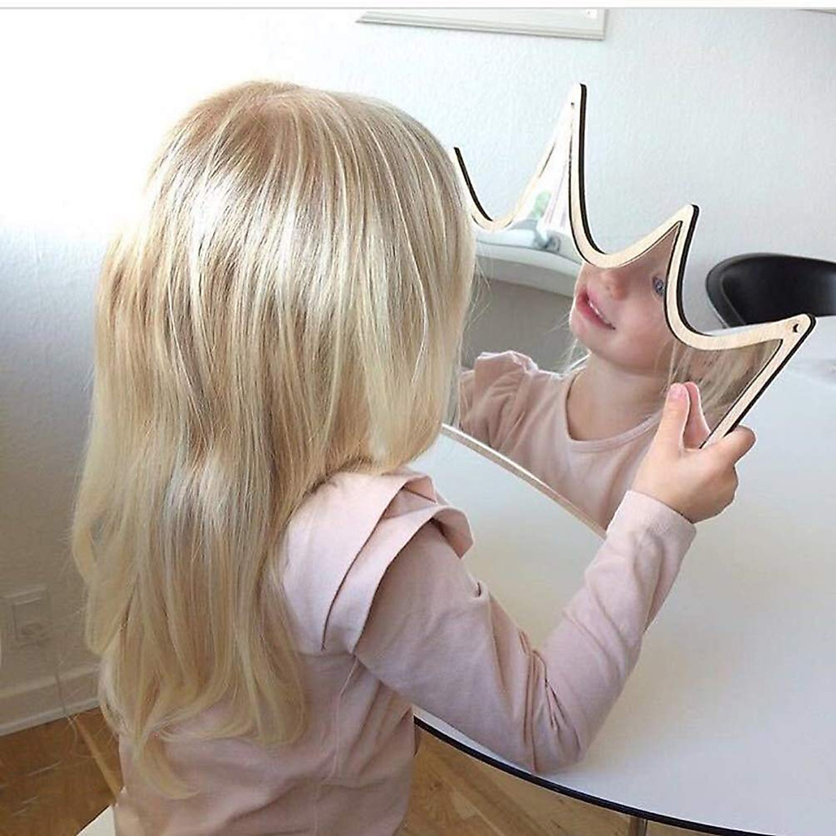 FOMIYES Crown Nordic Mirror Wooden Cartoon Wall Mirror Vanity Mirror for Girls Baby Kids Nursery Bedroom Decoration