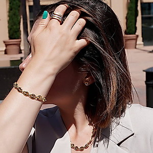 CIUNOFOR 14k Gold Coffee Bean Necklace For Women, Square Toggle Clasp Necklace for Couples Cable Wire Necklace For Men Hip-Hop CD Style Charm Necklace For Anniversary Best Souvenir (Coffee Bean, Gold)