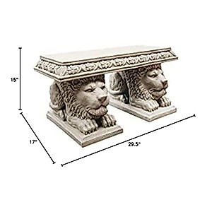 Design Toscano NG31140 Grand Lion of St. John's Square Outdoor Garden Bench Seat, gothic stone