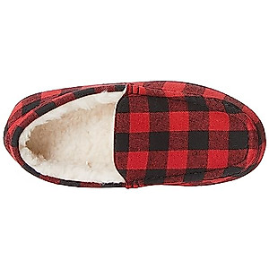 Amazon Essentials Men's Moccasin Slipper, Black Red Buffalo Check, 13