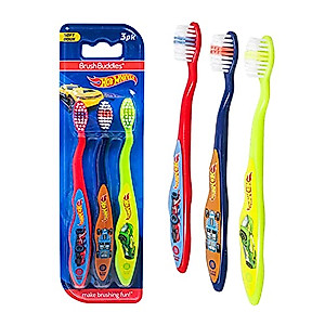 Hot Wheels Cars Boys Toothbrush Set - 6 Pack Toddlers Kids Toothbrush Set with Disney Cars Bookmark and Cars Stickers (Toothbrushes for Kids)