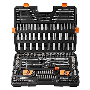 VEVOR Mechanics Tool Set, 205 Pcs SAE and Metric Sockets, 1/4" 3/8" 1/2" Drive Deep and Standard Sockets, Chrome Vanadium Steel, Polyethylene