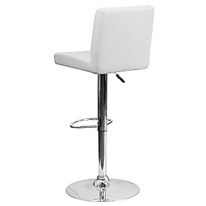 Flash Furniture Avery 2 Pack Contemporary White Vinyl Adjustable Height Barstool with Panel Back and Chrome Base