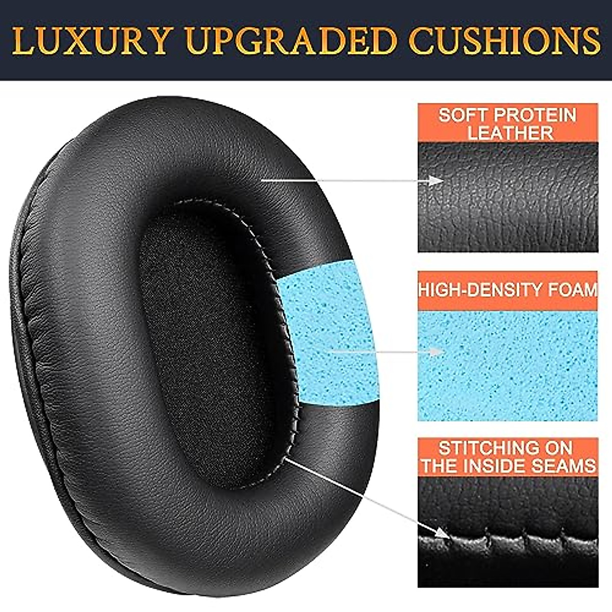 SOULWIT Earpads Replacement for Audio Technica ATH M50X M50XBT M50RD M40X M30X M20X MSR7 SX1 Monitor Headphones, Ear Pads Cushions with Softer Protein Leather, High-Density Memory Foam - Black