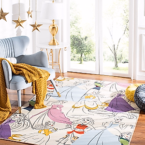 SAFAVIEH Disney Princess Collection Machine Washable Slip Resistant 5' x 7' Ivory/Pink Assurance Kids Bedroom Nursery Playroom Area Rug